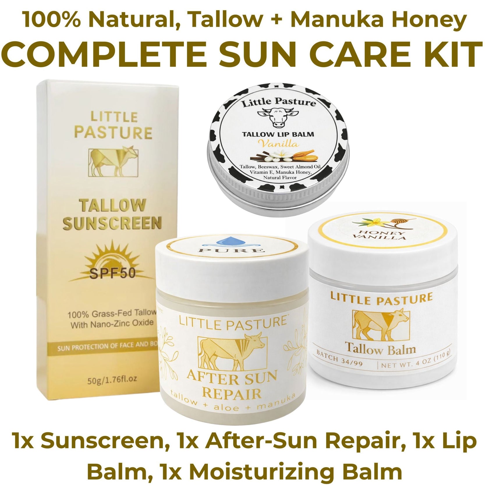 Complete 4pc Sun Care Kit: Sunscreen, After-Sun Repair, Lip Balm, Mois ...